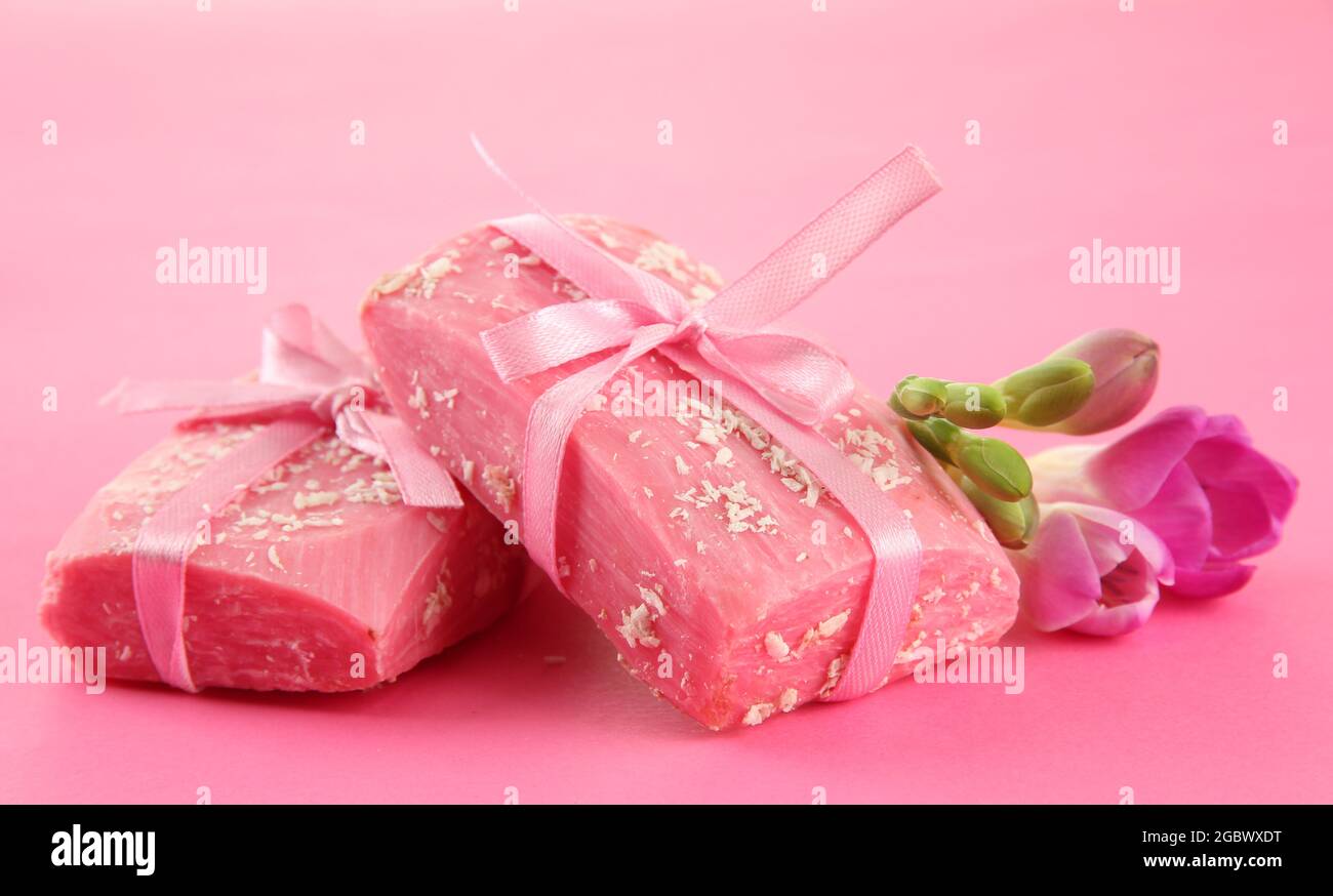 Natural handmade soap, on pink background Stock Photo - Alamy