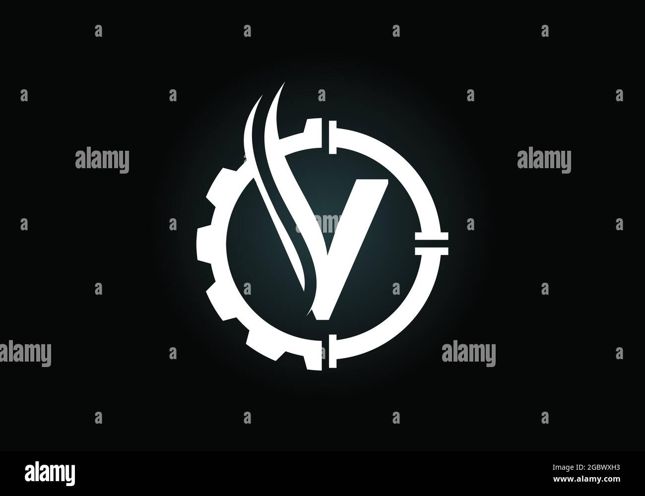 Initial V monogram alphabet with gear pipe and flame. Oil and gas logo ...