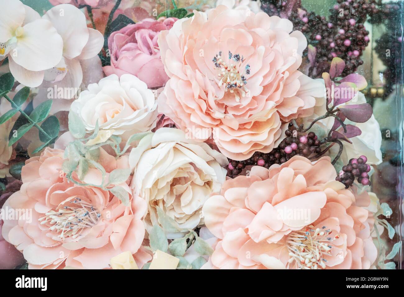 Flowers of pink shades, vintage pastel background, handmade romantic ...
