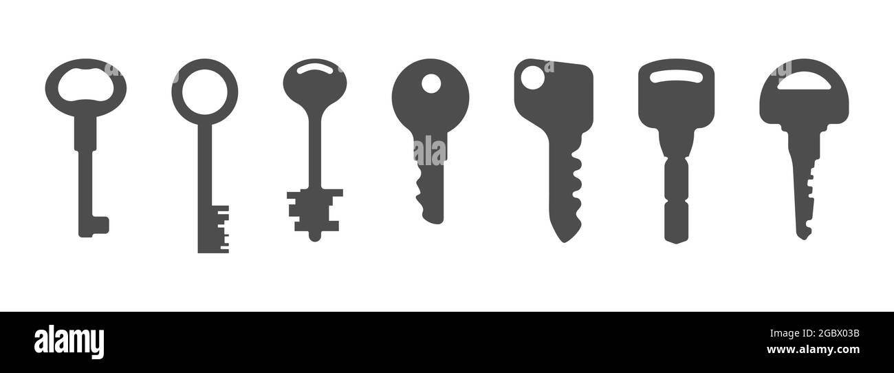 key icon. A set of keys of different shapes, sizes and purposes. Flat ...