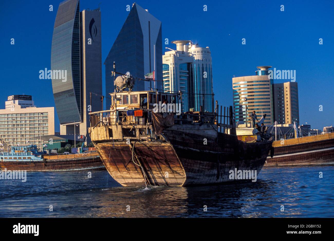 Cargo ship from an Abra boat ride across the Dubai Creek, Dubai, United ...