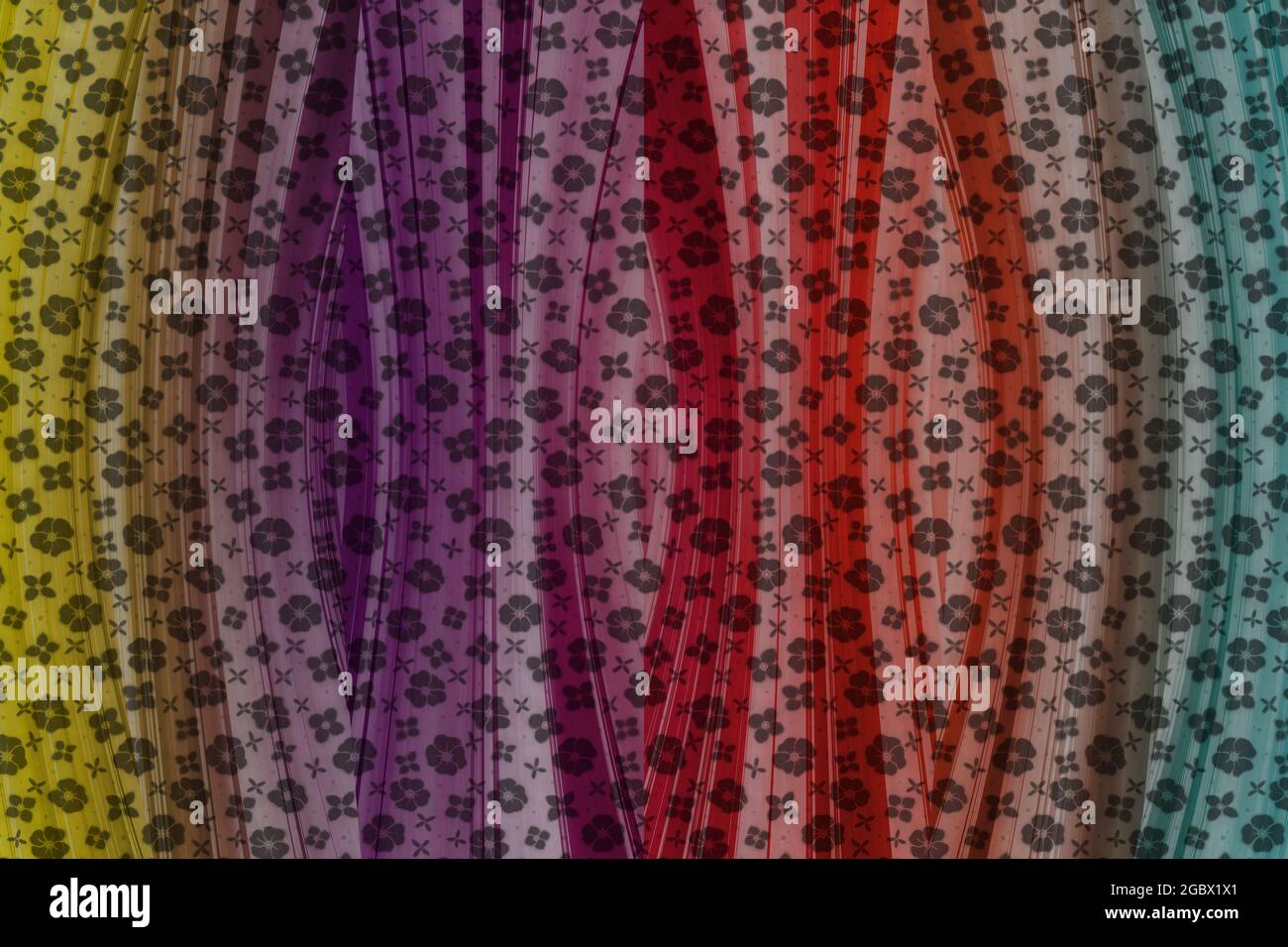 Colorful vertical curved lines with grey floral pattern. Vintage for ...