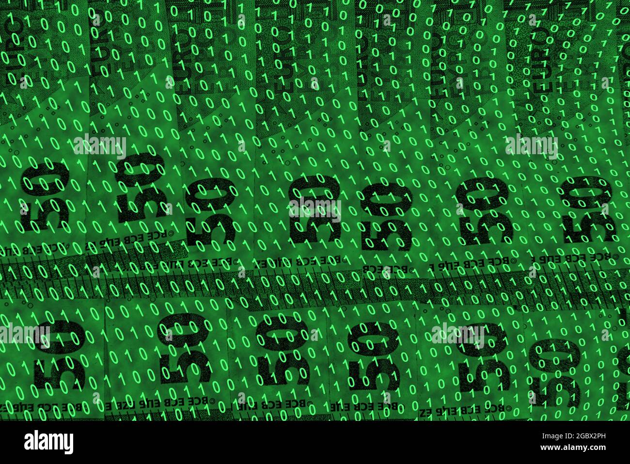 binary code grid from bright green numbers on the background of euro ...