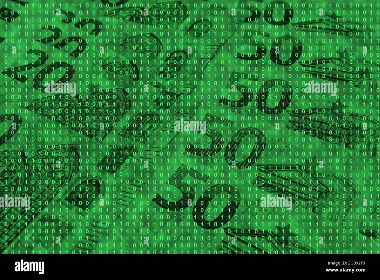 binary code grid from bright green numbers on the background of euro ...