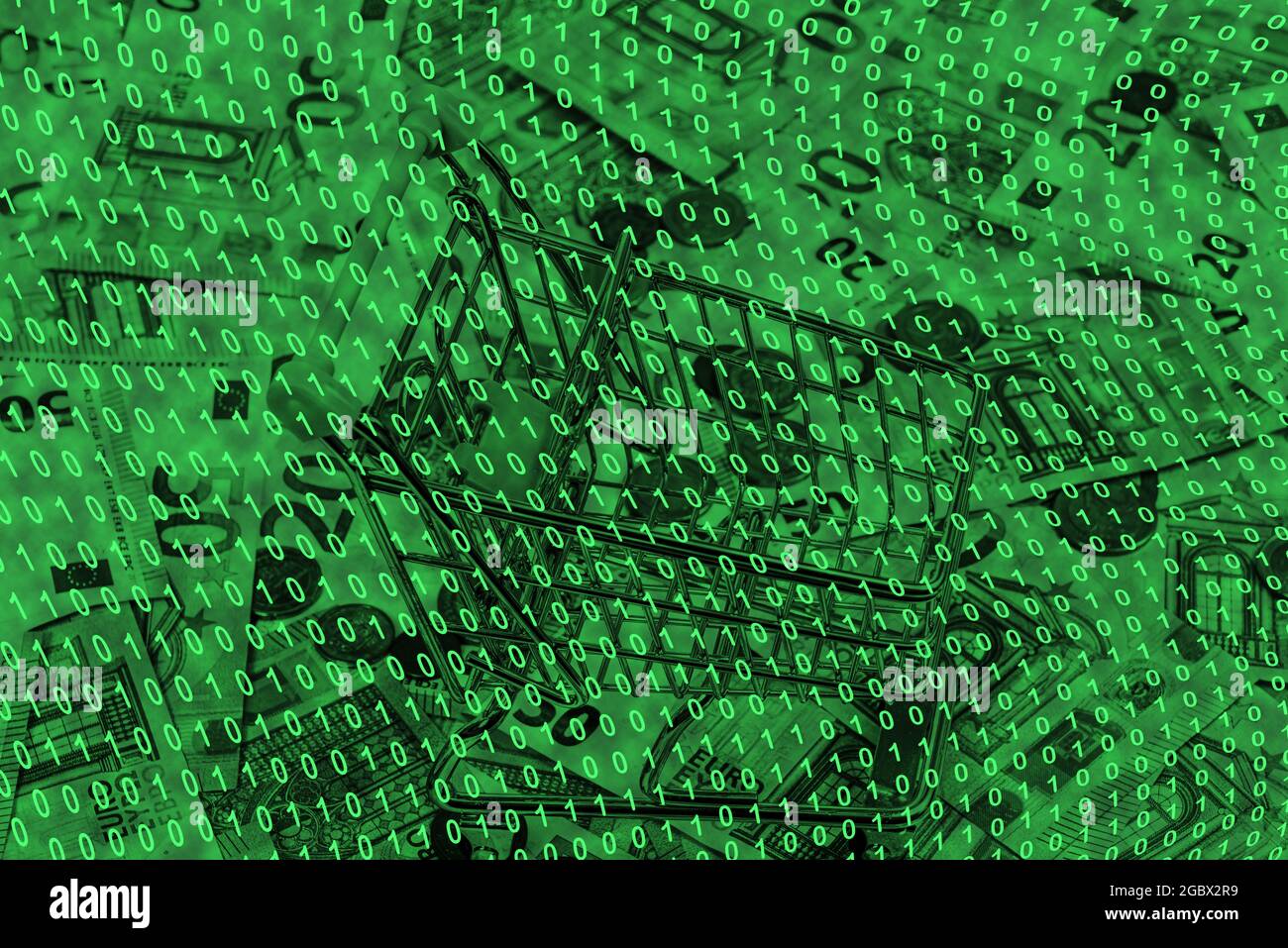 binary code grid from bright green numbers on the background of euro ...