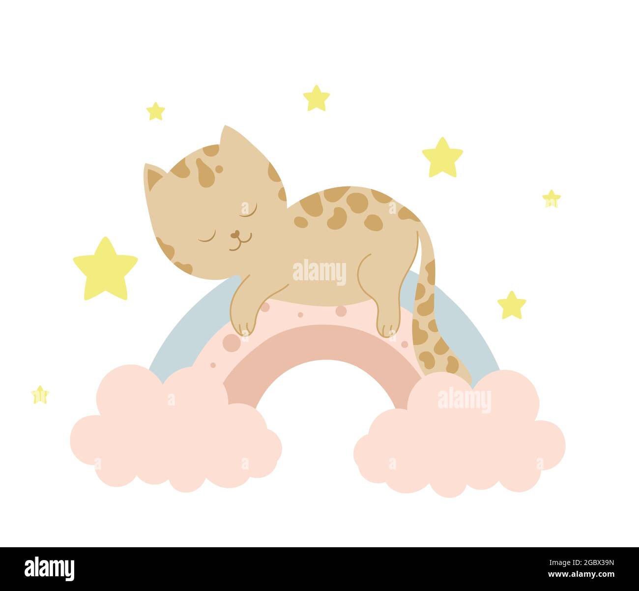 Cute cat sleeping on the Rainbow. Baby animal concept illustration for ...