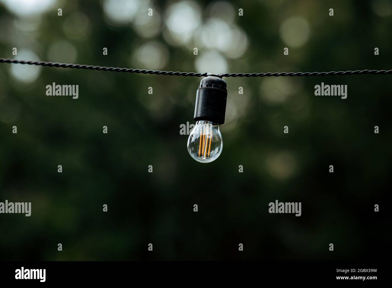 Row of light bulbs hanging hi-res stock photography and images - Alamy