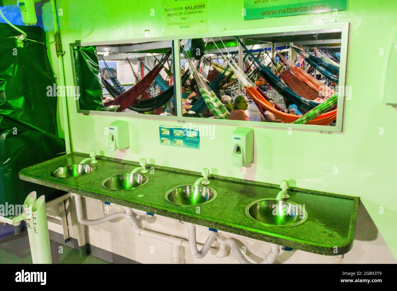 AMAZON, BRAZIL - JUNE 22, 2015: Sinks at the washroom at the boat ...