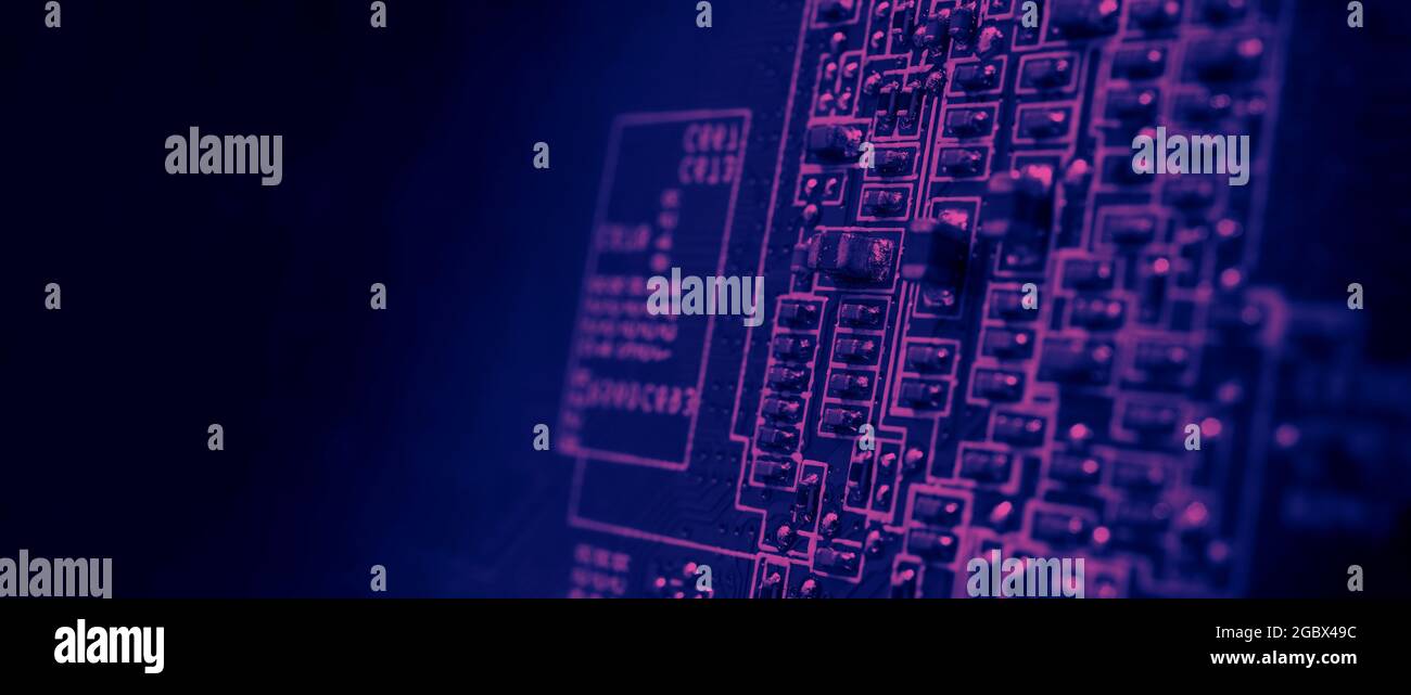 Semiconductor. cpu chip located on the green motherboard of the ...