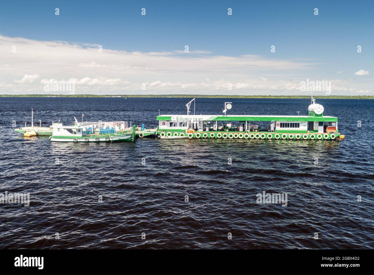MANAUS, BRAZIL - JULY 27, 2015: Floating gas station at Manaus port ...