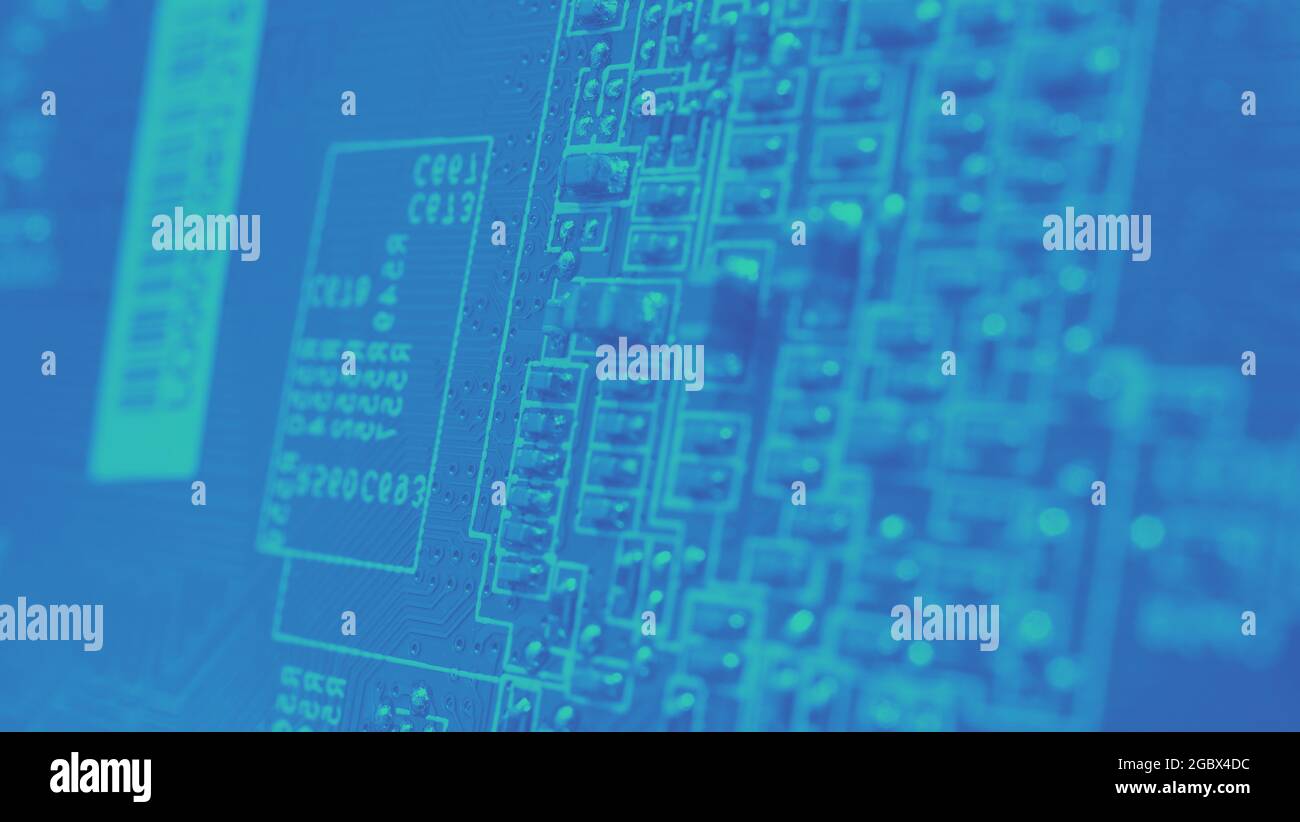 Semiconductor. cpu chip located on the green motherboard of the ...
