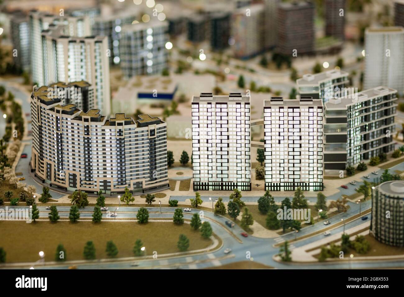 Miniature model, miniature toy buildings, cars. City maquette Stock ...