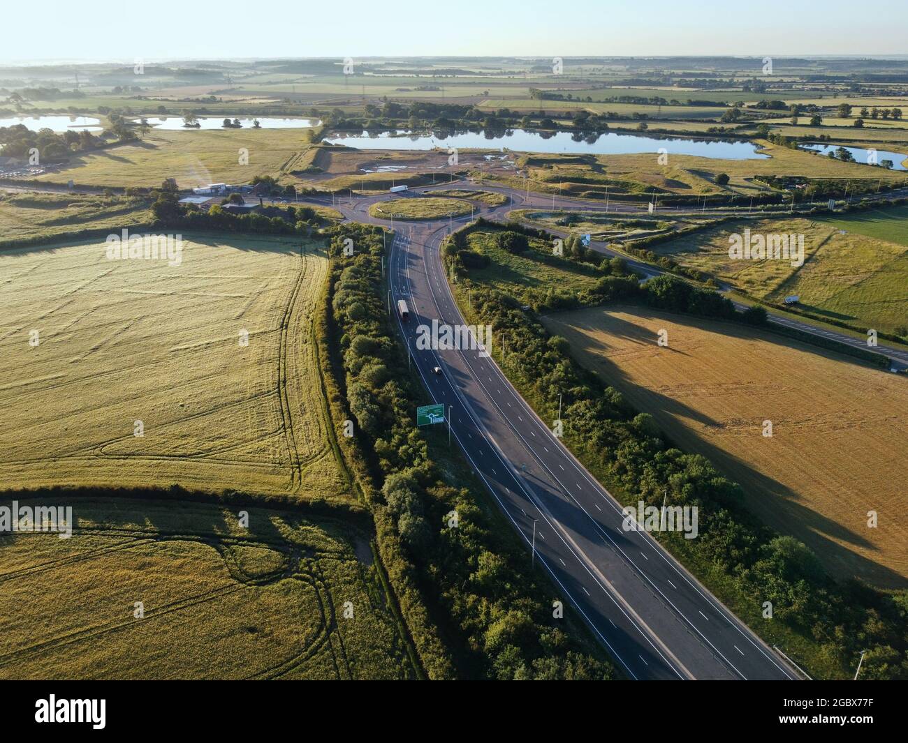 Aerial early morning view over the Black Cat roundabout on the A1 Stock ...