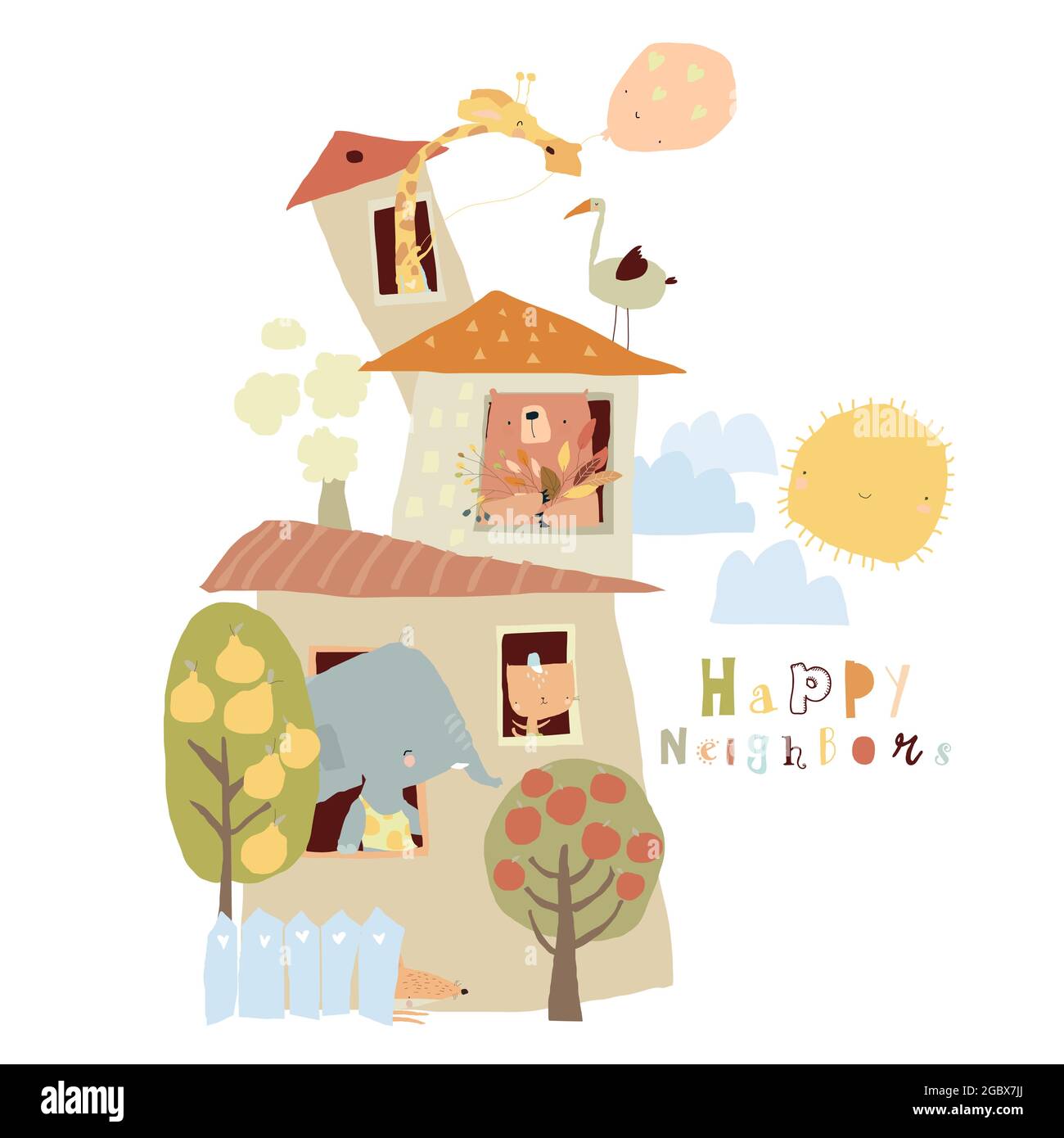Cute Animals Neighbors Look Out of the Windows Stock Vector Image & Art ...