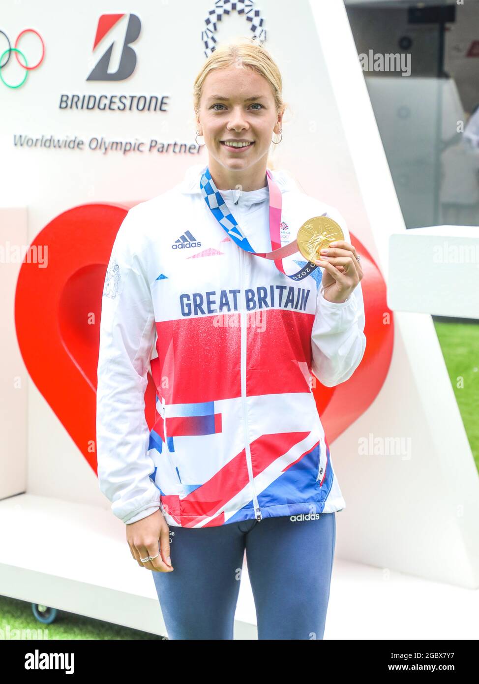 Gold Medal winning Swimmer Anna Hopkin poses for photos as Bridgestone ...