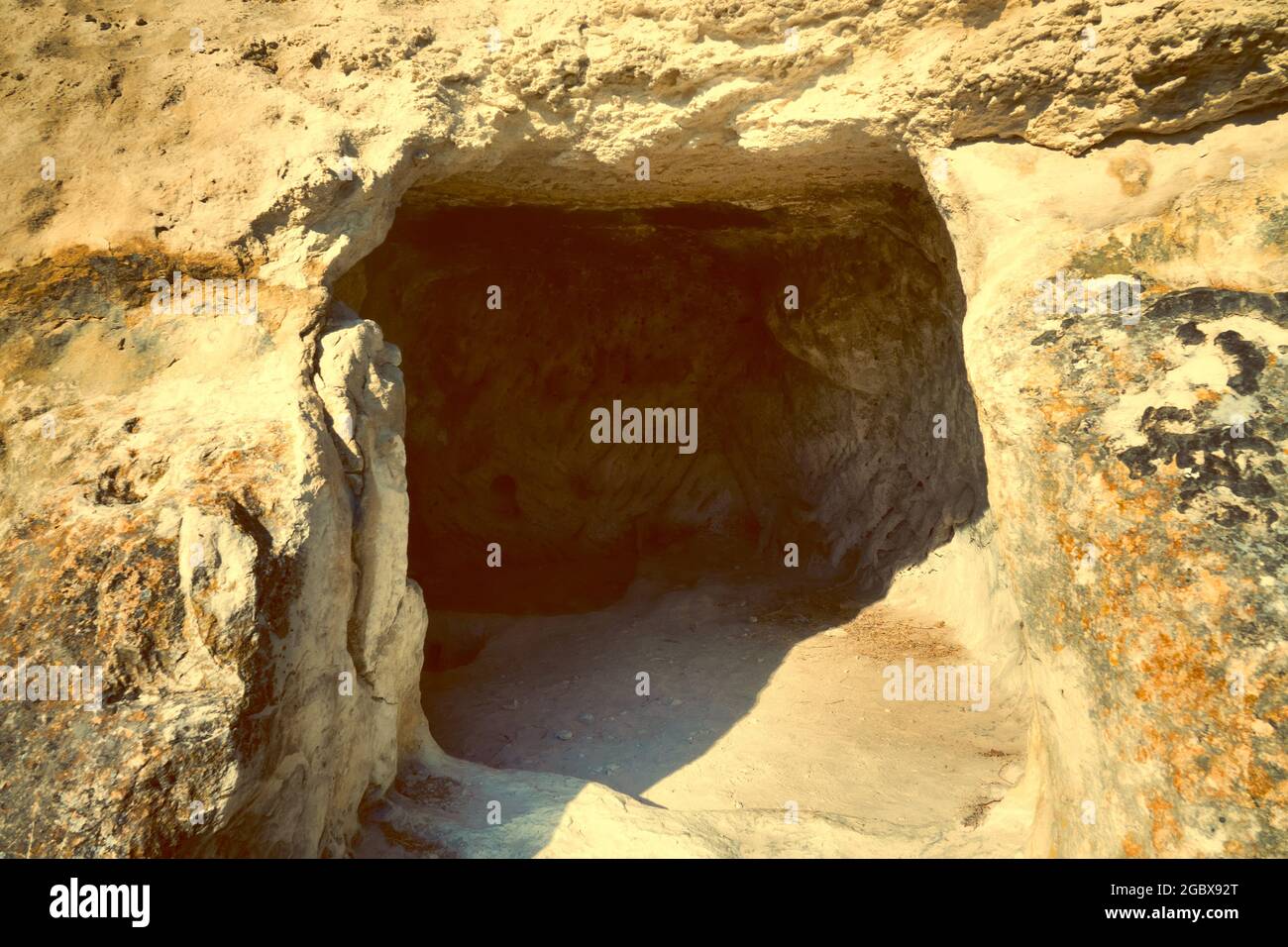 Cave-monastery, catacomb, crypt, sepulchre. The entrance to the dungeon ...