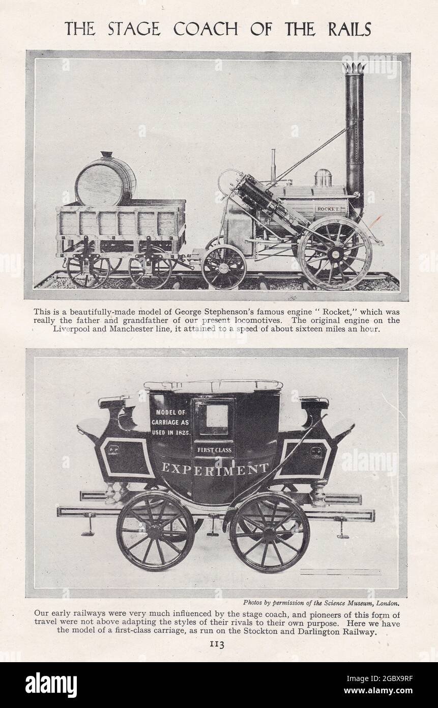 Vintage print of the Rocket by Stephenson / First Class Carriage 1800s ...