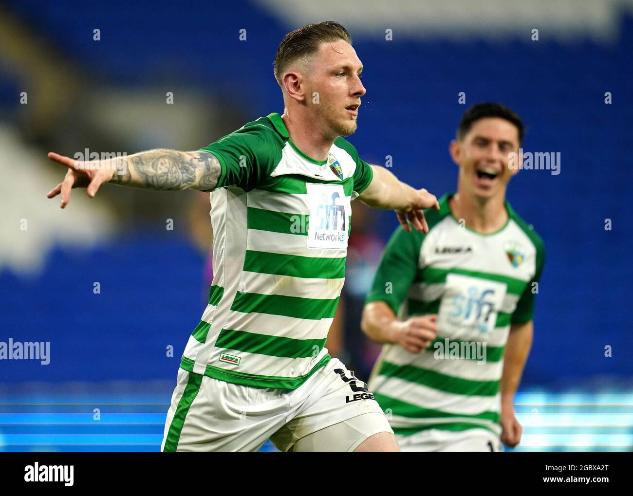 The New Saints' Declan McManus celebrates scoring their side's third ...