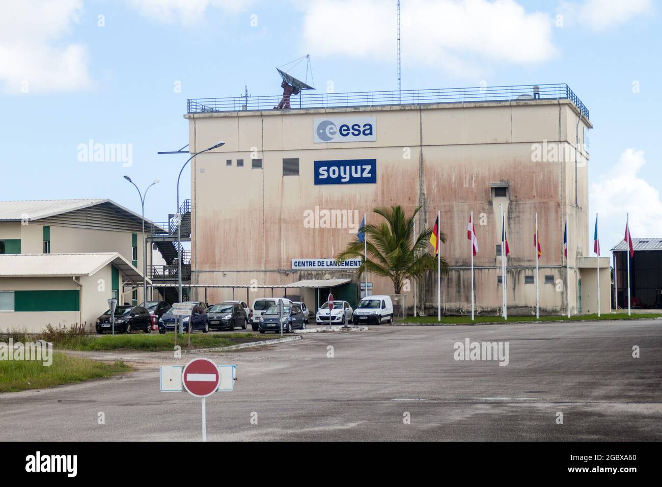 KOUROU, FRENCH GUIANA - AUGUST 4, 2015: One of buildings of Soyuz ...