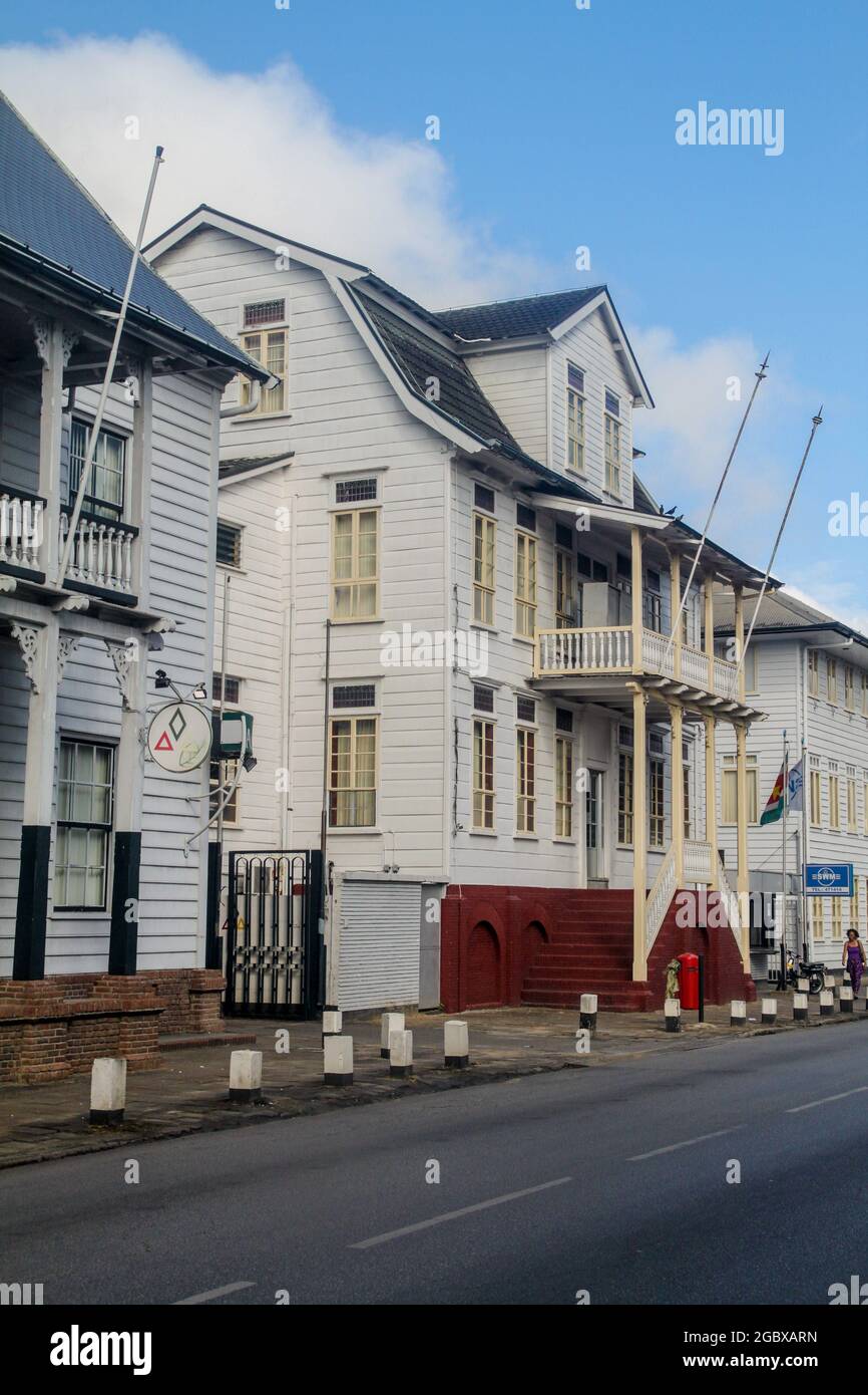 PARAMARIBO, SURINAME - AUGUST 6, 2015: Street with old colonial ...