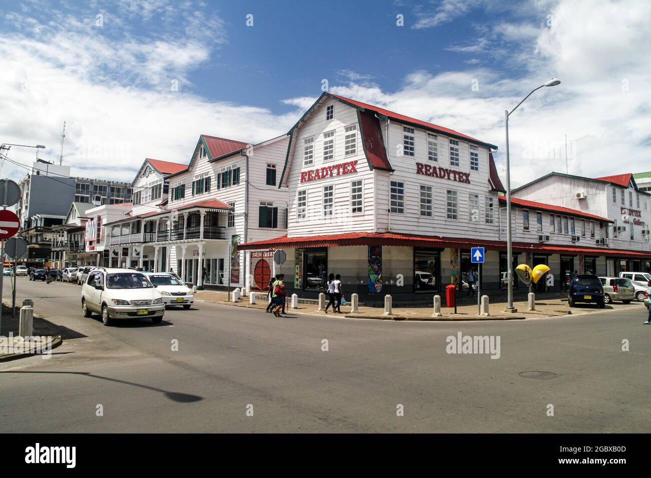 PARAMARIBO, SURINAME - AUGUST 6, 2015: Street with old colonial ...