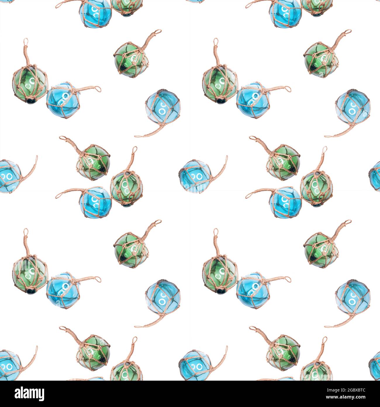 Seamless pattern of glass fishing net round buoys. Many of glass ...