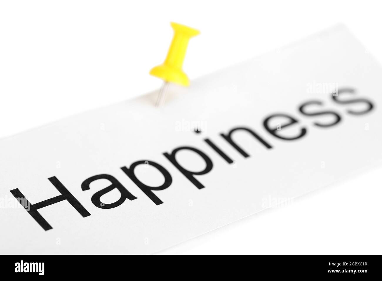 Push pin on paper with word happiness written on it isolated on white ...