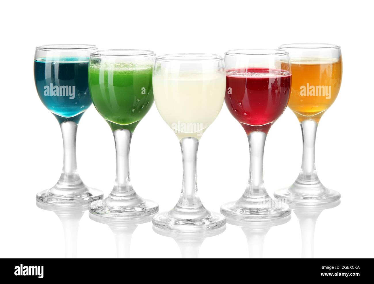Tasty color liquors, isolated on white Stock Photo - Alamy