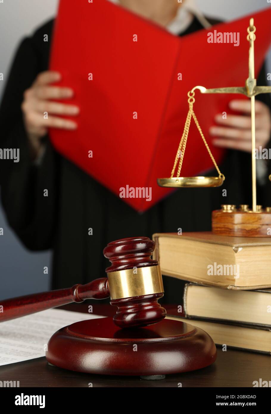Judge read verdict on purple background Stock Photo - Alamy