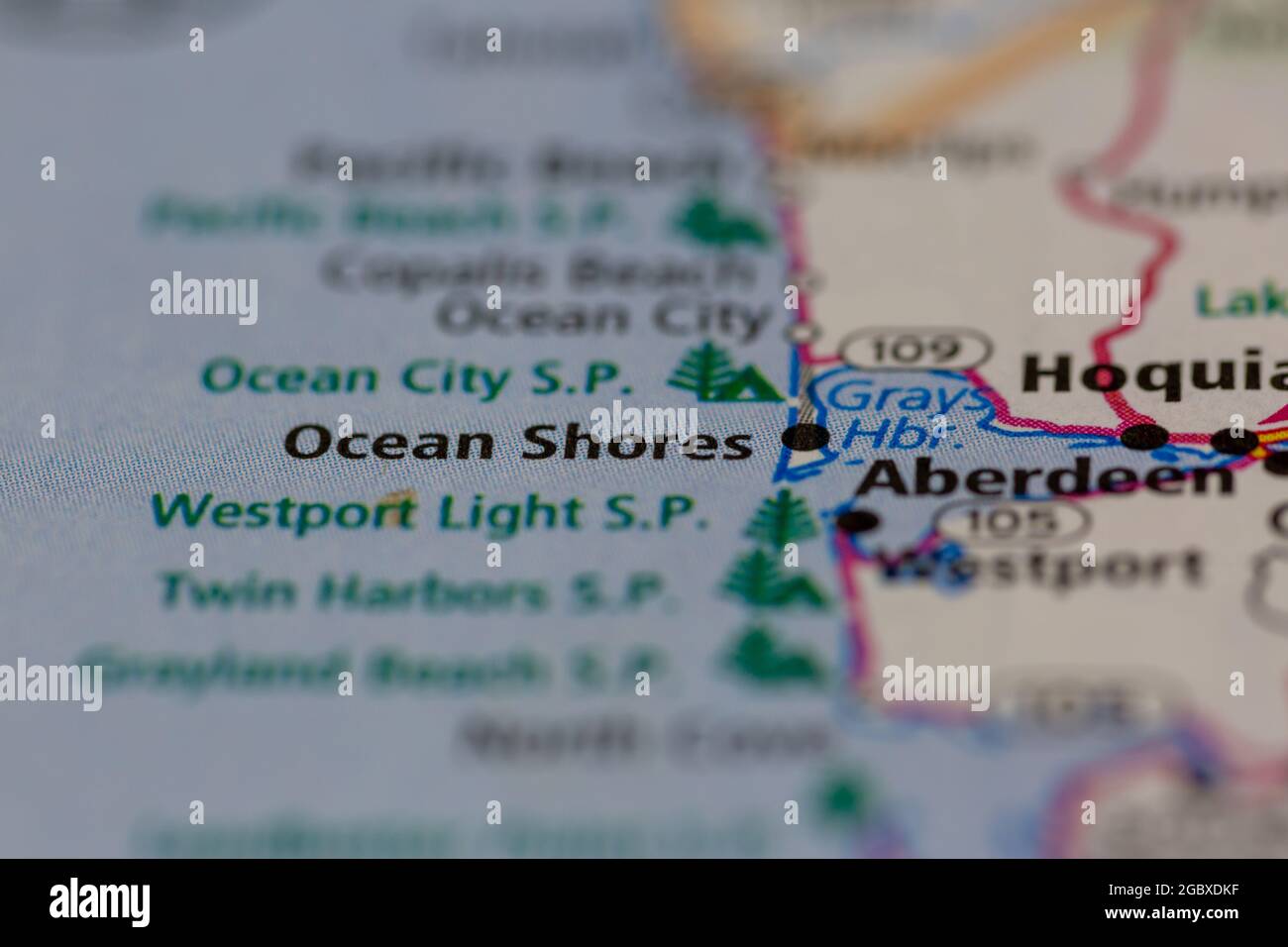 Ocean Shores Washington State USA shown on a road map or Geography map ...