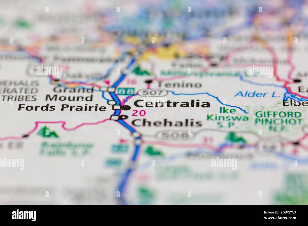 Centralia Washington State USA shown on a road map or Geography map ...