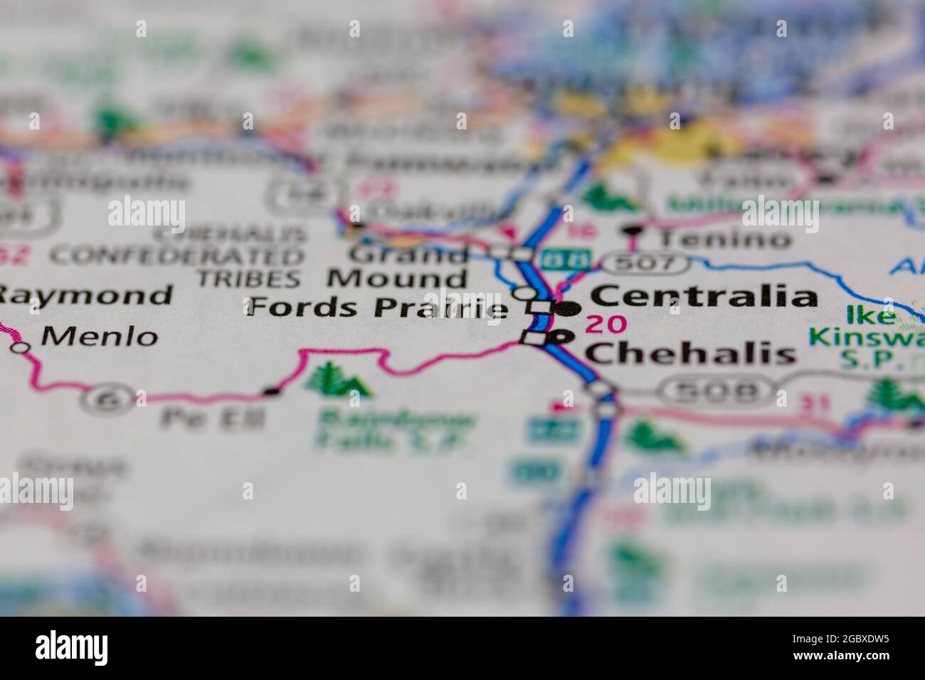 Fords Prairie Washington State USA shown on a road map or Geography map ...