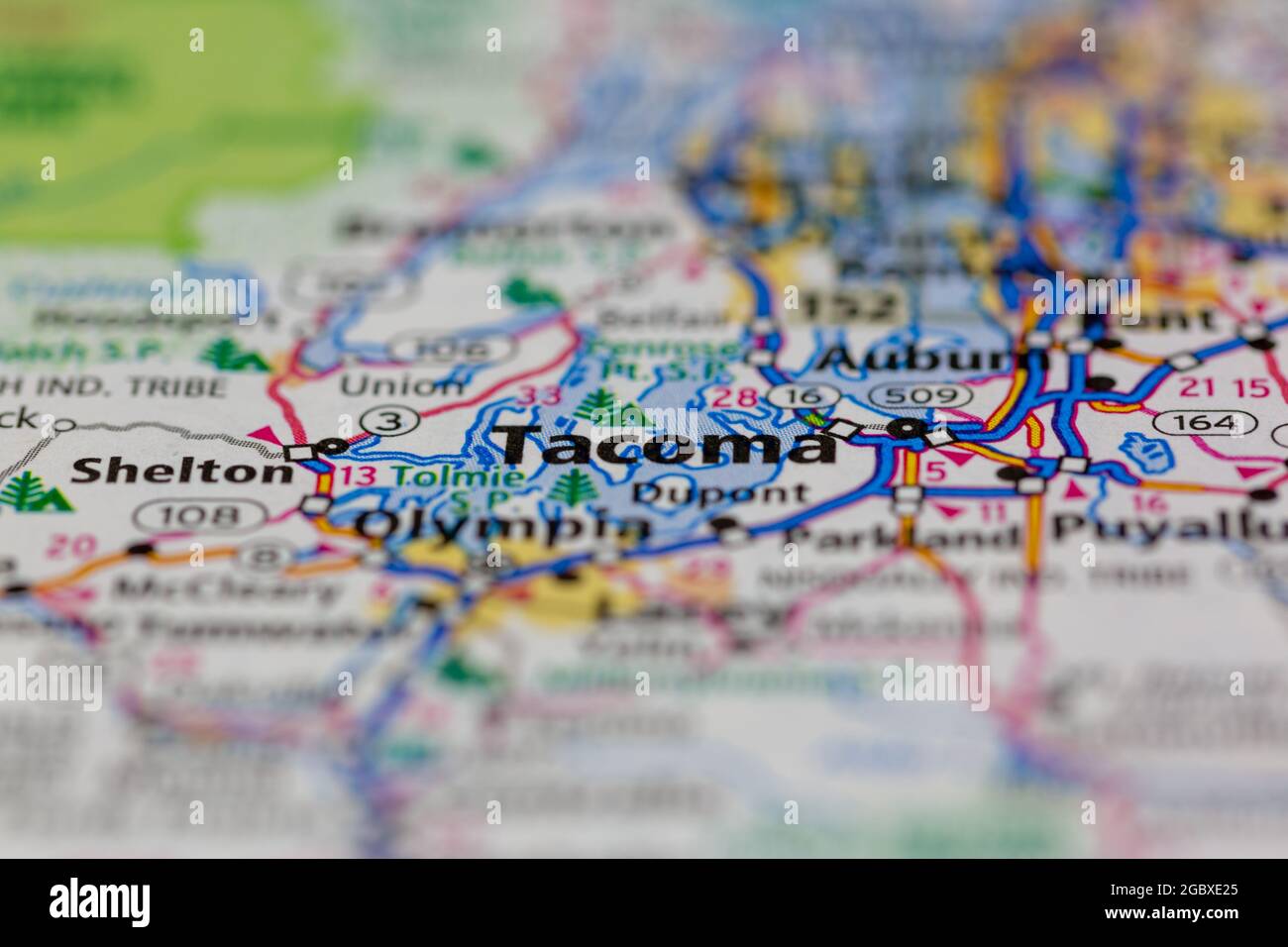 Tacoma Washington State USA shown on a road map or Geography map Stock ...