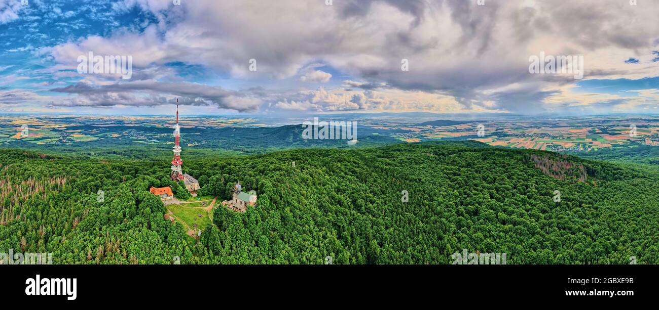 Mountain panorana. Aerial view of Sleza mountain near Wroclaw in poland ...