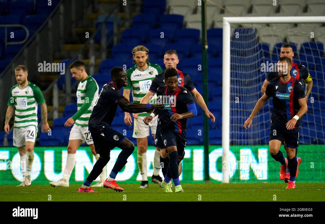 Viktoria Plzen's Adriel Ba Loua (centre) celebrates scoring their side ...