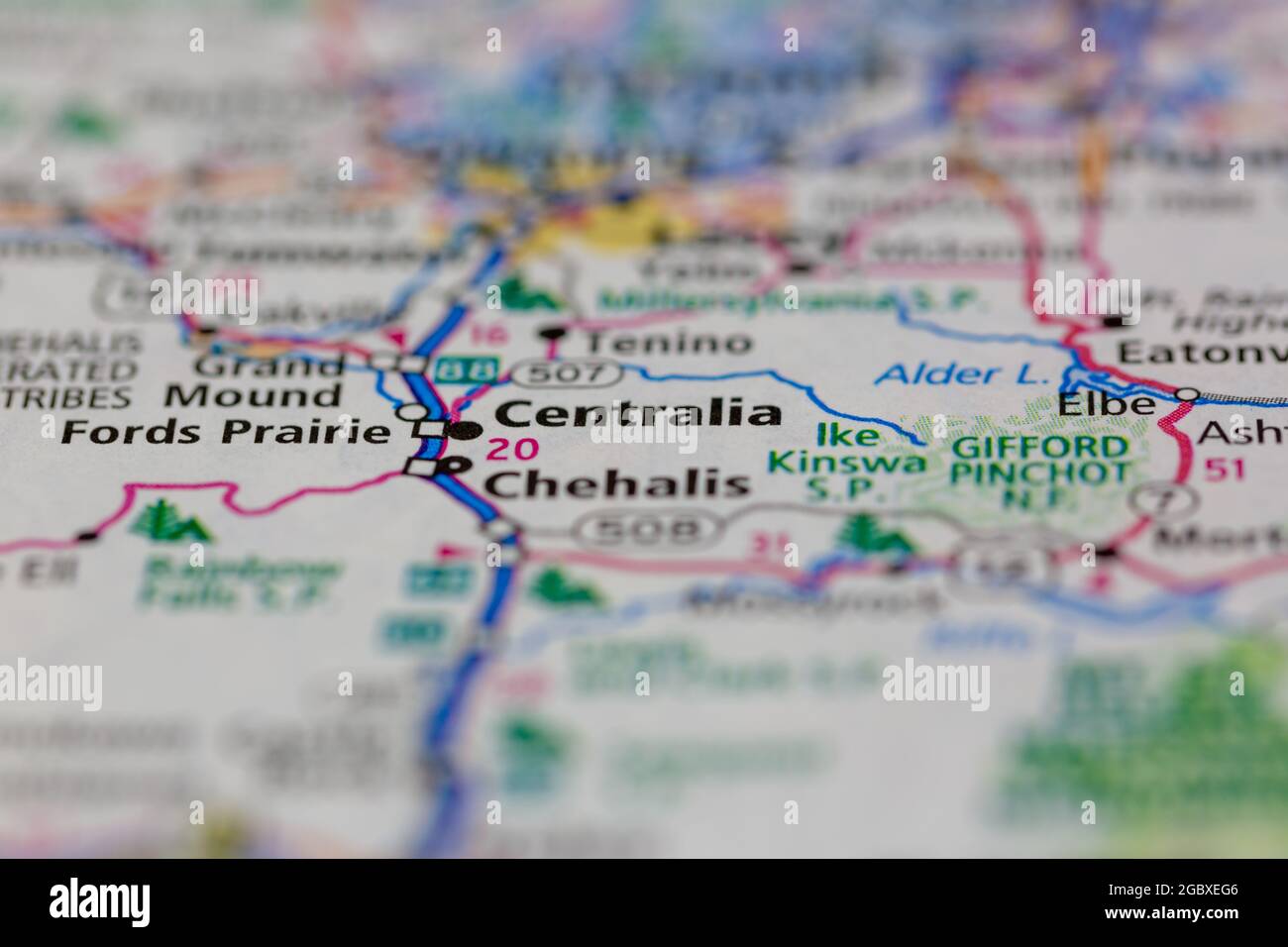 Centralia Washington State USA shown on a road map or Geography map ...