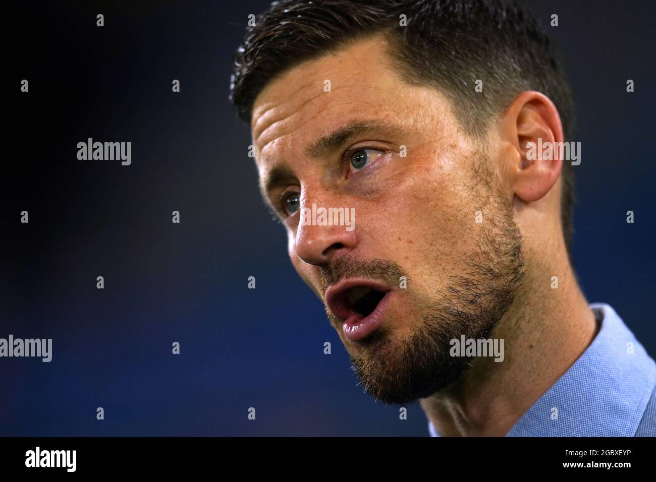 The New Saints head coach Anthony Limbrick is interviewed after the ...