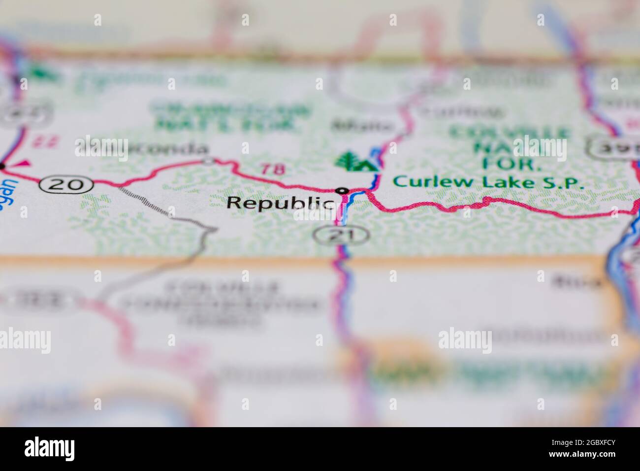 Republic Washington State USA shown on a road map or Geography map ...