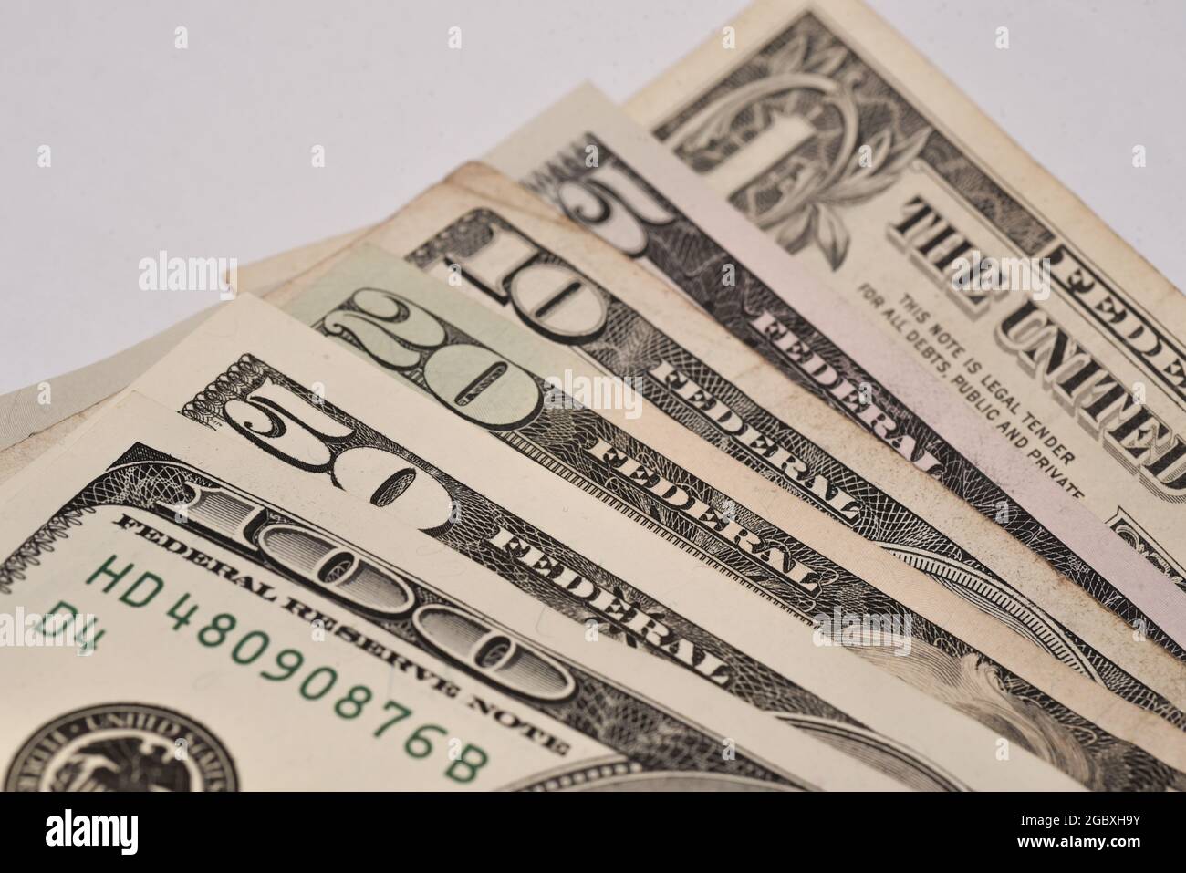 In this photo illustration, 1, 5, 10, 20, 50 & 100 American dollars ...