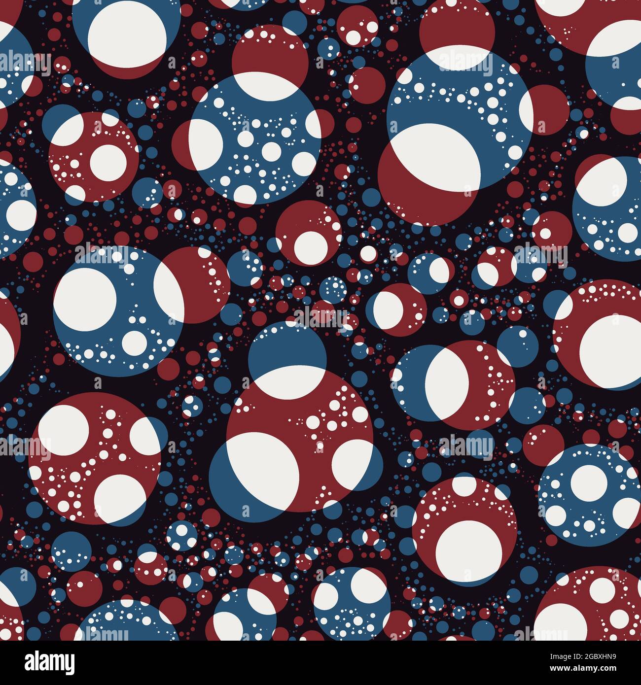 Seamless red and blue overlay circles and shapes pattern for surface ...