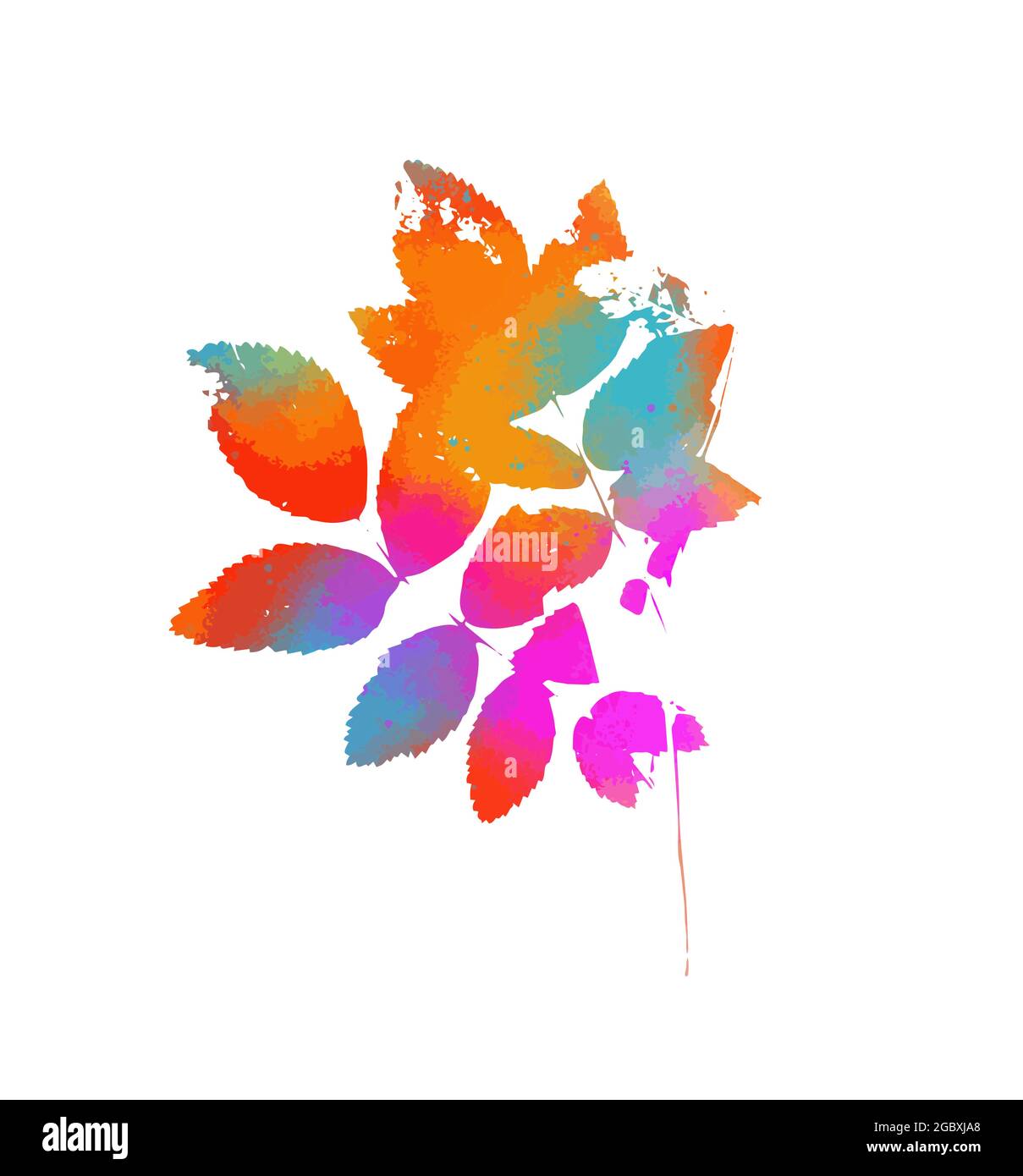 The object is a graceful multicolored twig with leaves. Mixed media ...
