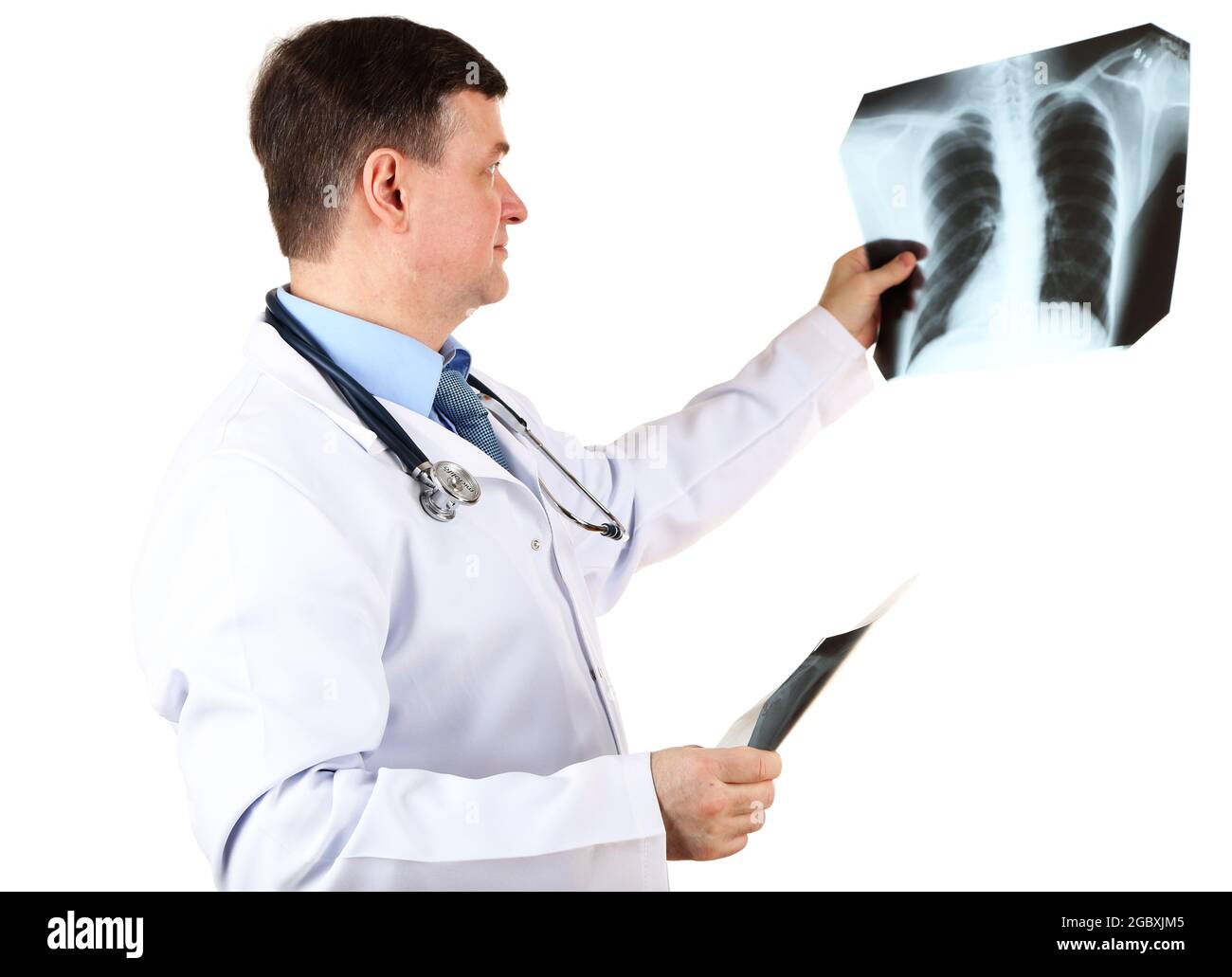 Medical doctor analysing x-ray image isolated on white Stock Photo - Alamy