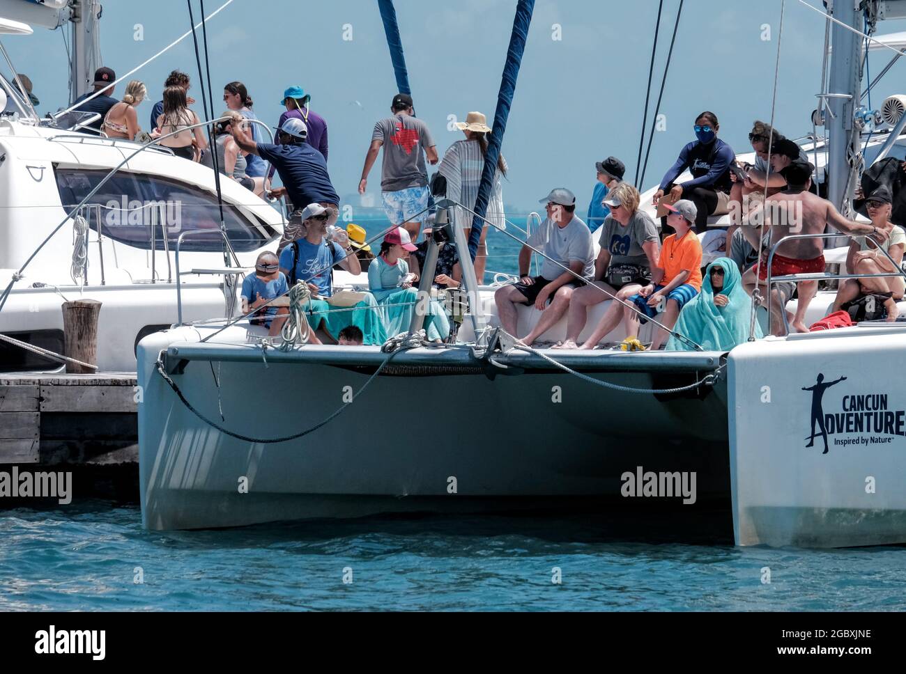 Isla Mujeres, Quintana Roo, Mexico, July 20, 2021.- Tourists enjoy the ...
