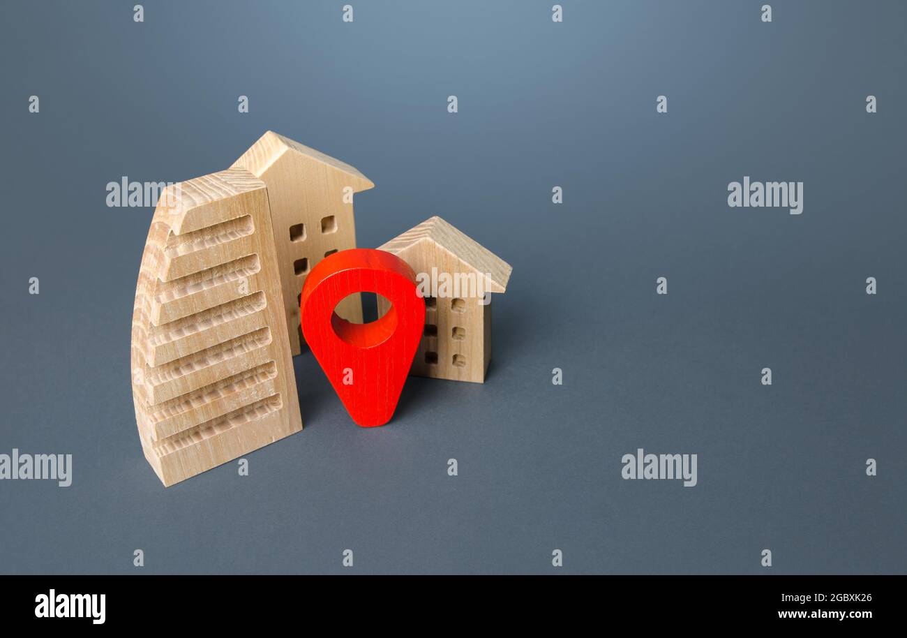 Residential buildings and a red location pin. Location, accessibility ...