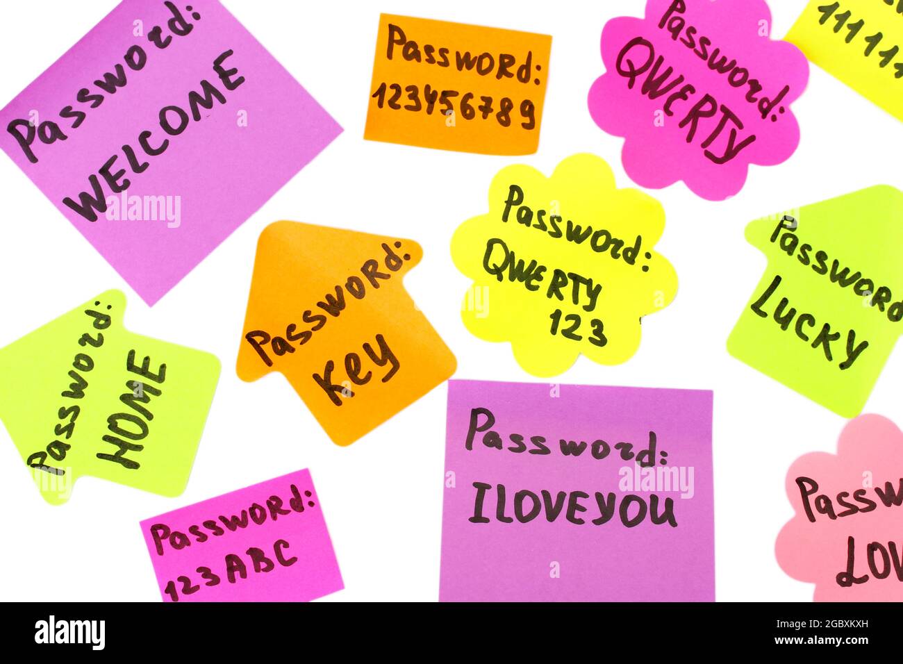 Password's reminders isolated on white Stock Photo - Alamy