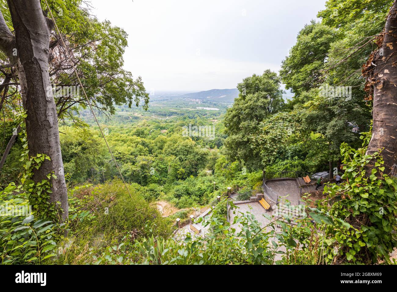 Beautiful green nature landscape view on pale sky background. Greece ...