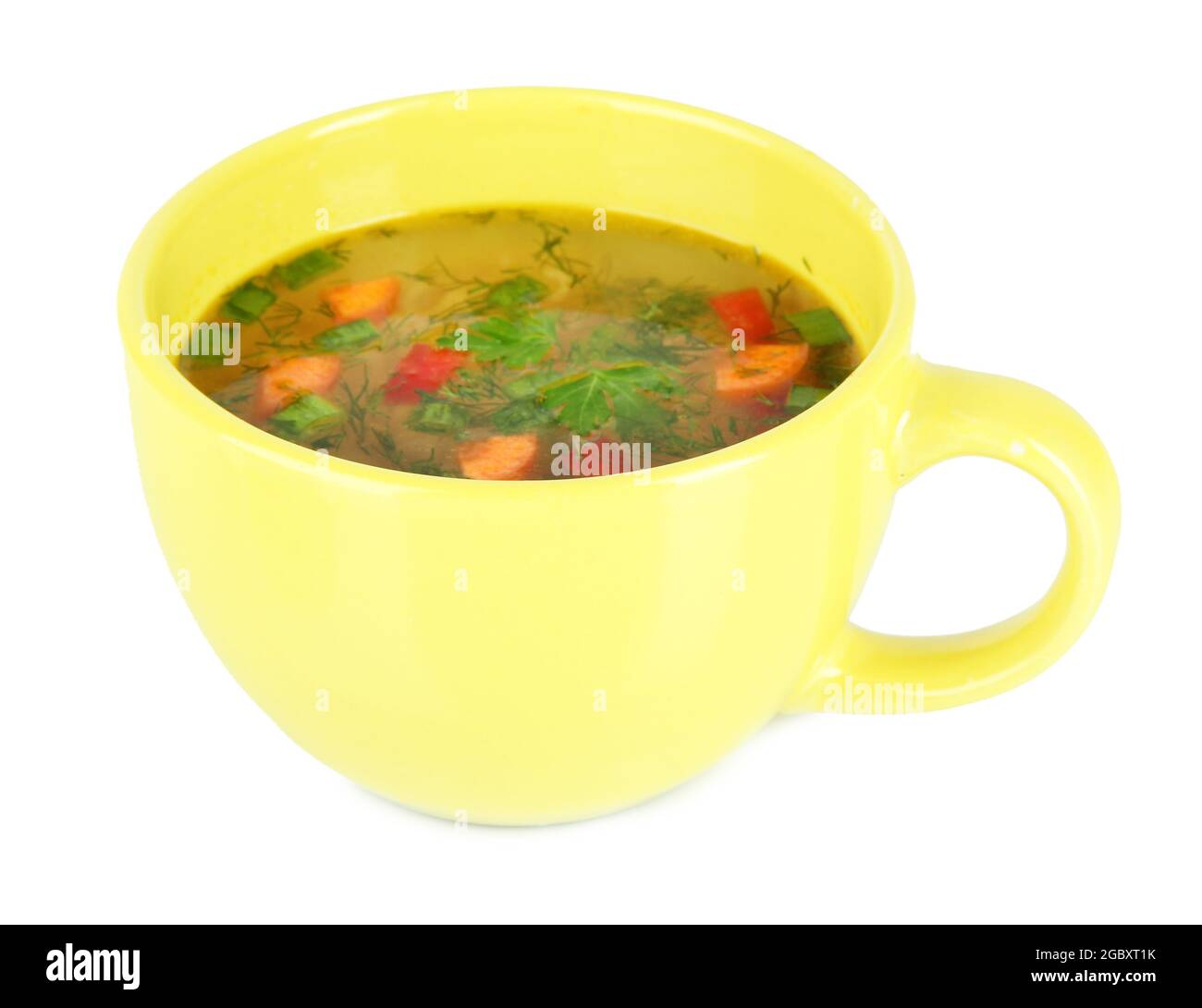 Fragrant soup in cup isolated on white Stock Photo - Alamy