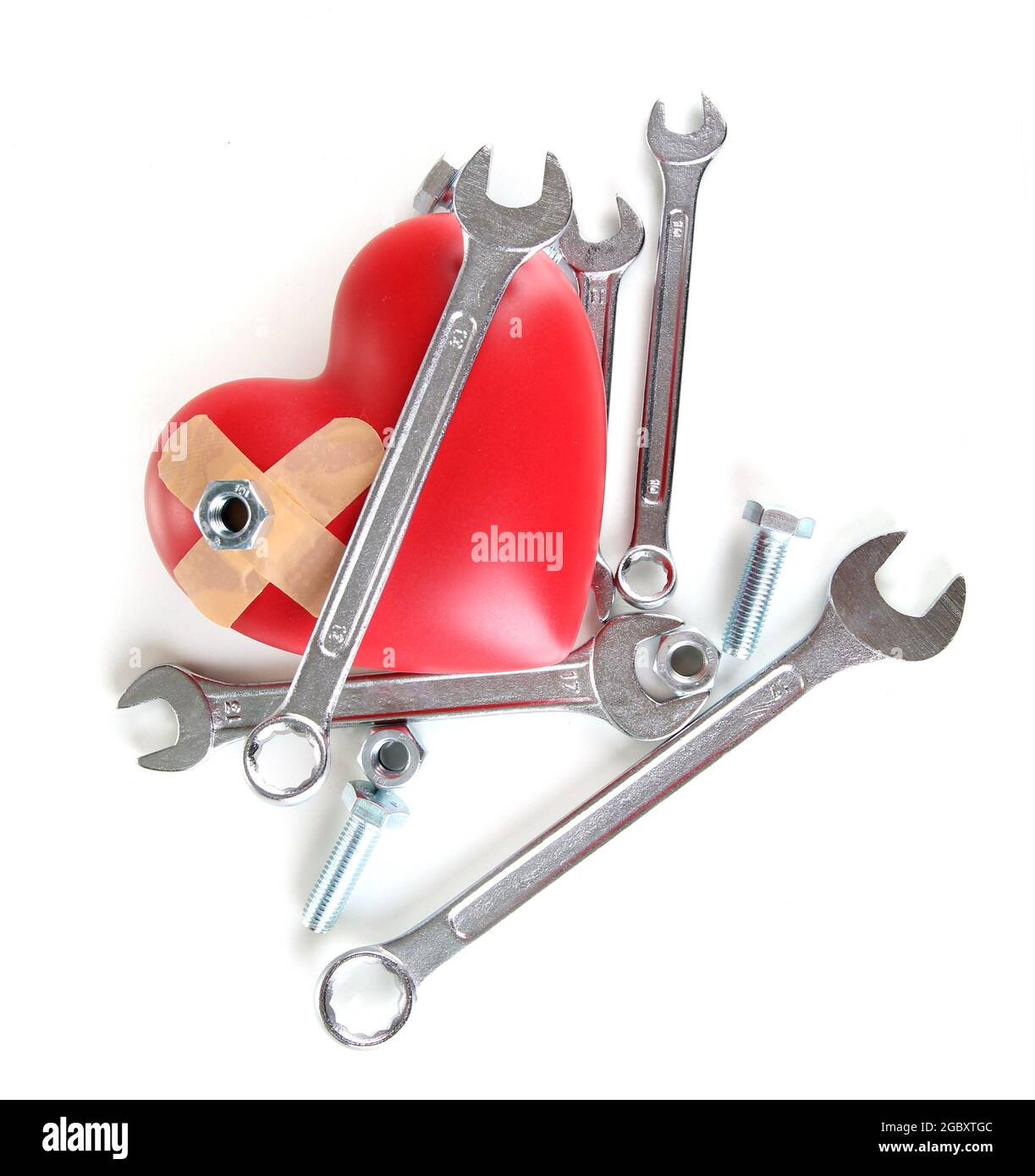 Heart and tools. Concept: Renovation of heart. Isolated on white Stock ...