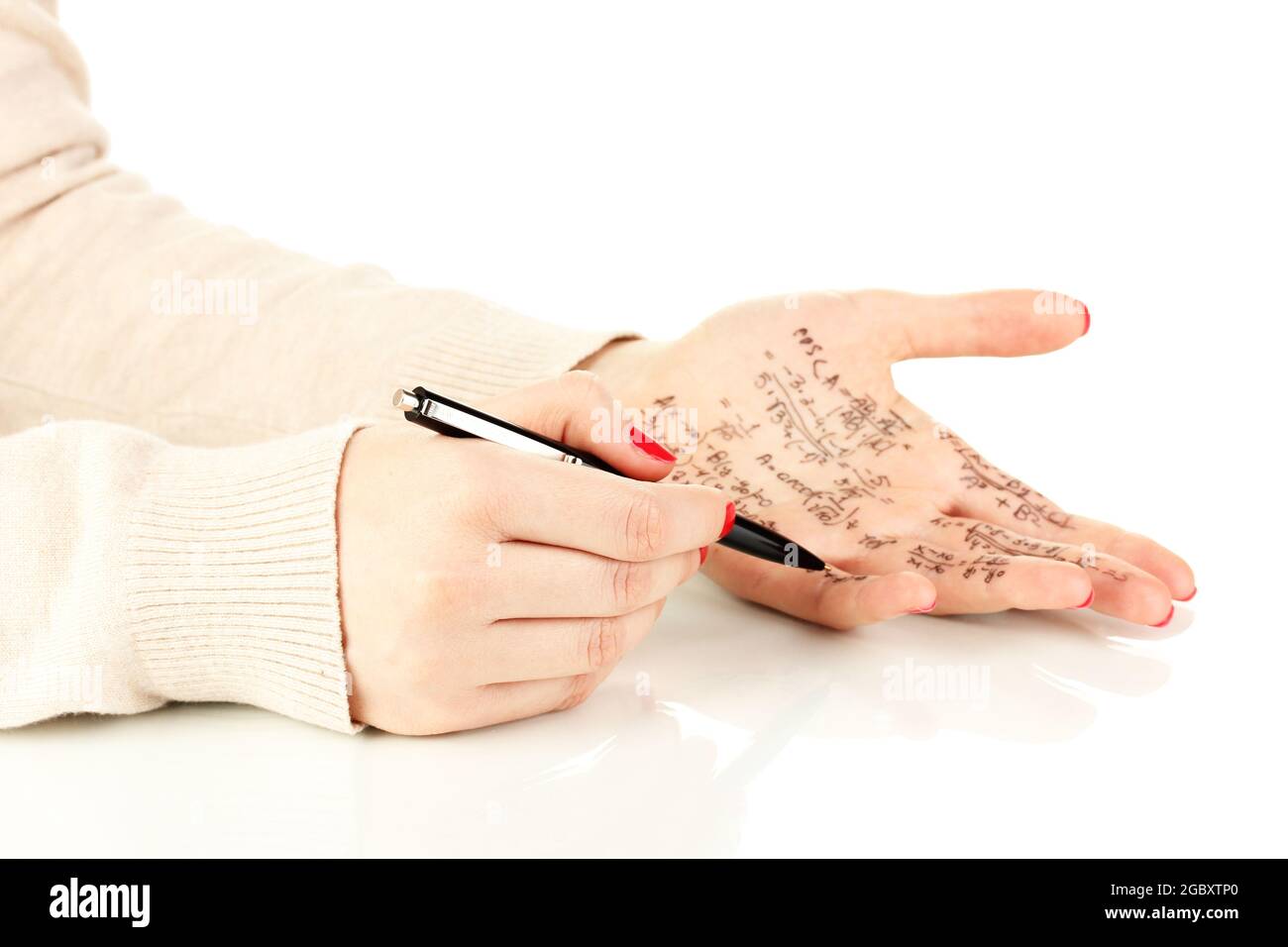 Write cheat sheet on hand isolated on white Stock Photo - Alamy