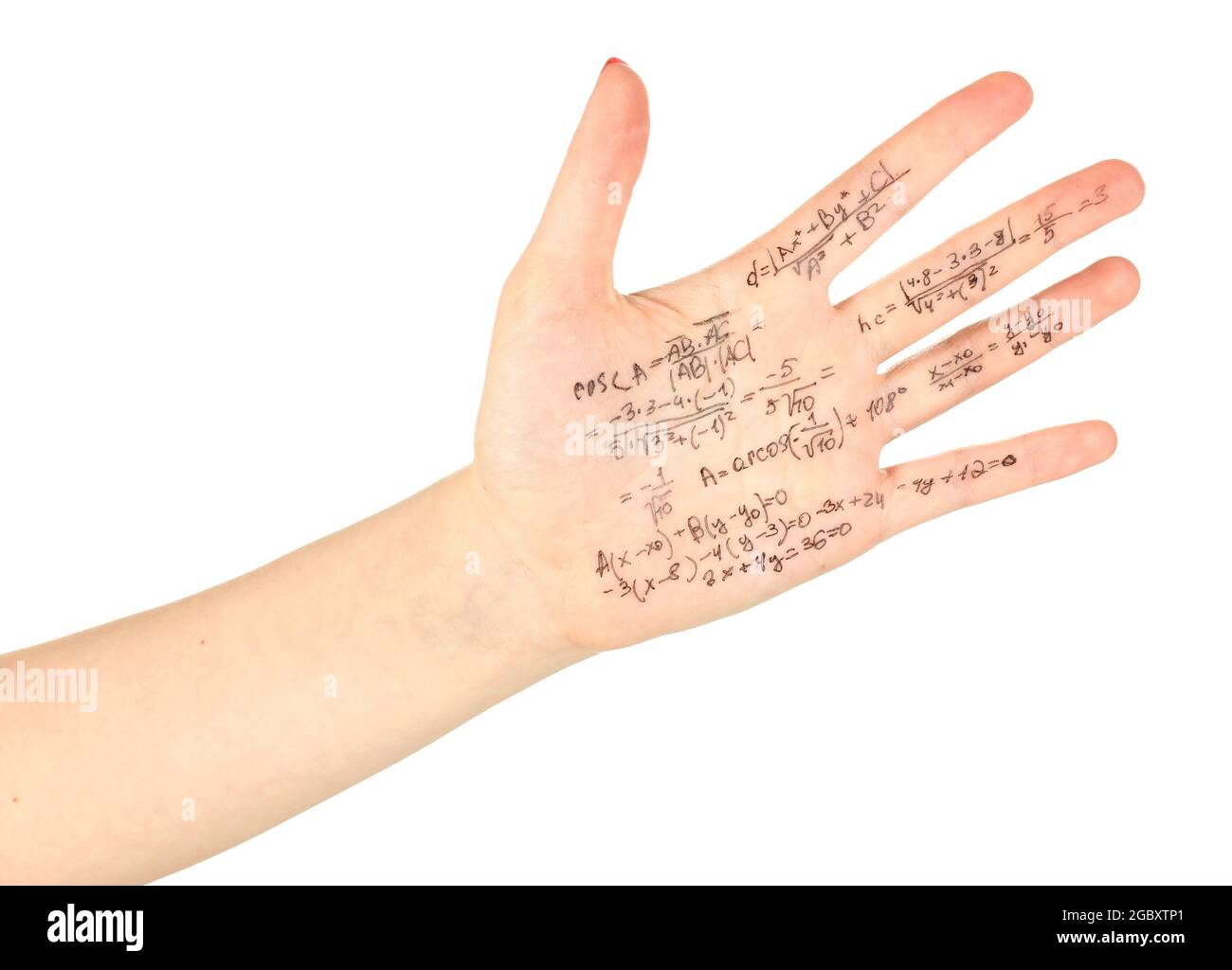 Cheat sheet on hand isolated on white Stock Photo - Alamy